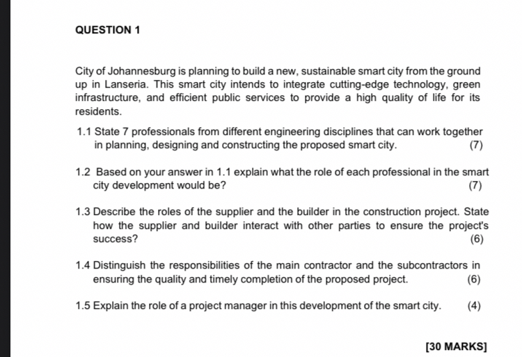 Solved QUESTION 1City of Johannesburg is planning to build a | Chegg.com