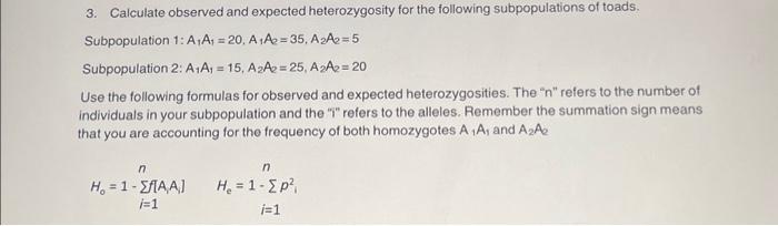 Solved 3. Calculate observed and expected heterozygosity for | Chegg.com