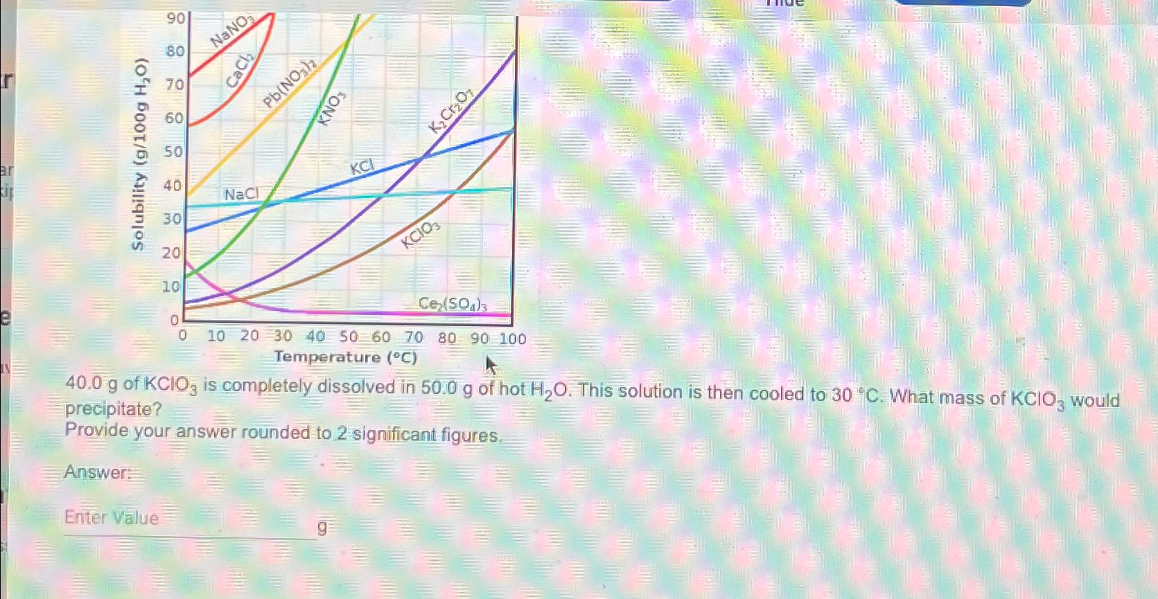 Solved lemperature (\\\\deg C)\\n40.0g of KClO_(3) is | Chegg.com