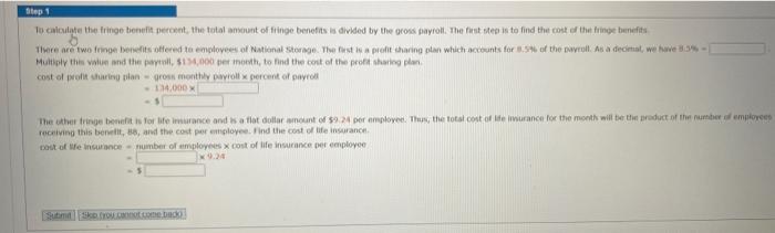 Solved Ta calculate the fringe benefit percent, the total | Chegg.com