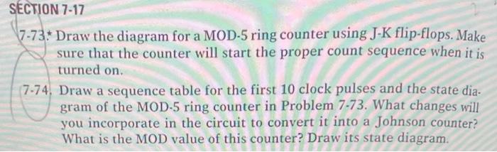 Solved SECTION 7-17 7-73 Draw the diagram for a MOD-5 ring | Chegg.com