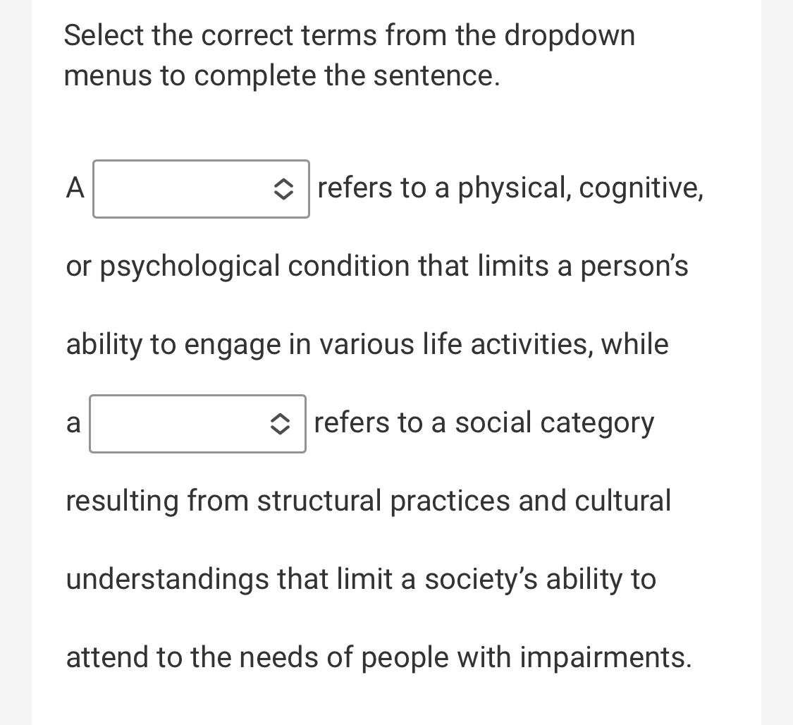 Solved Select the correct terms from the dropdown menus to | Chegg.com