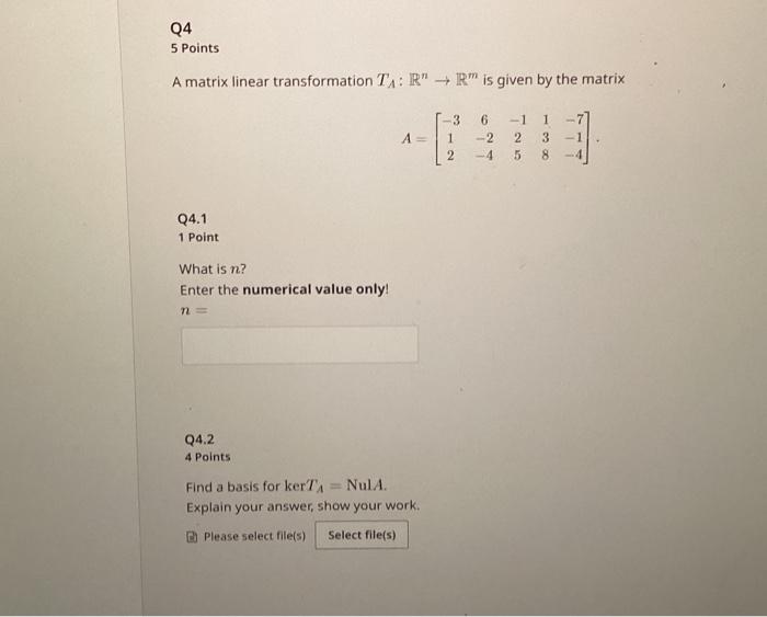 Solved A matrix linear transformation TA:Rn→Rm is given by | Chegg.com