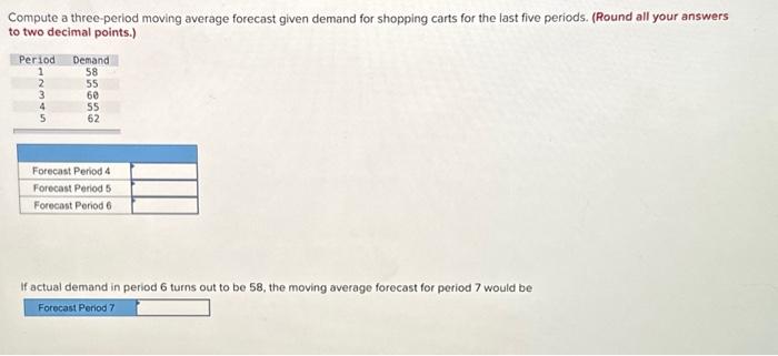 Solved Compute a three-period moving average forecast given | Chegg.com