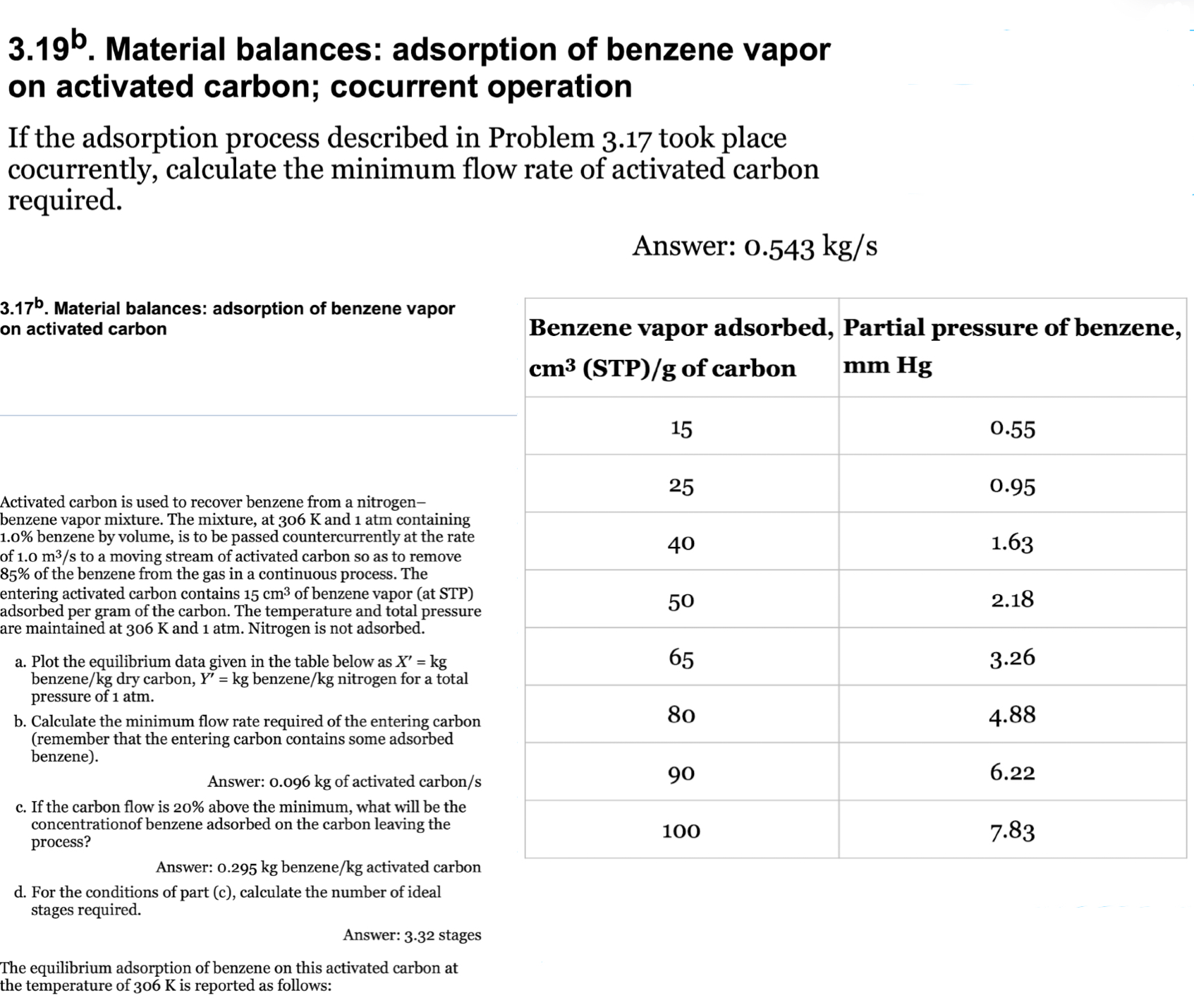 Solved 3.19 b. ﻿Material balances: adsorption of benzene | Chegg.com