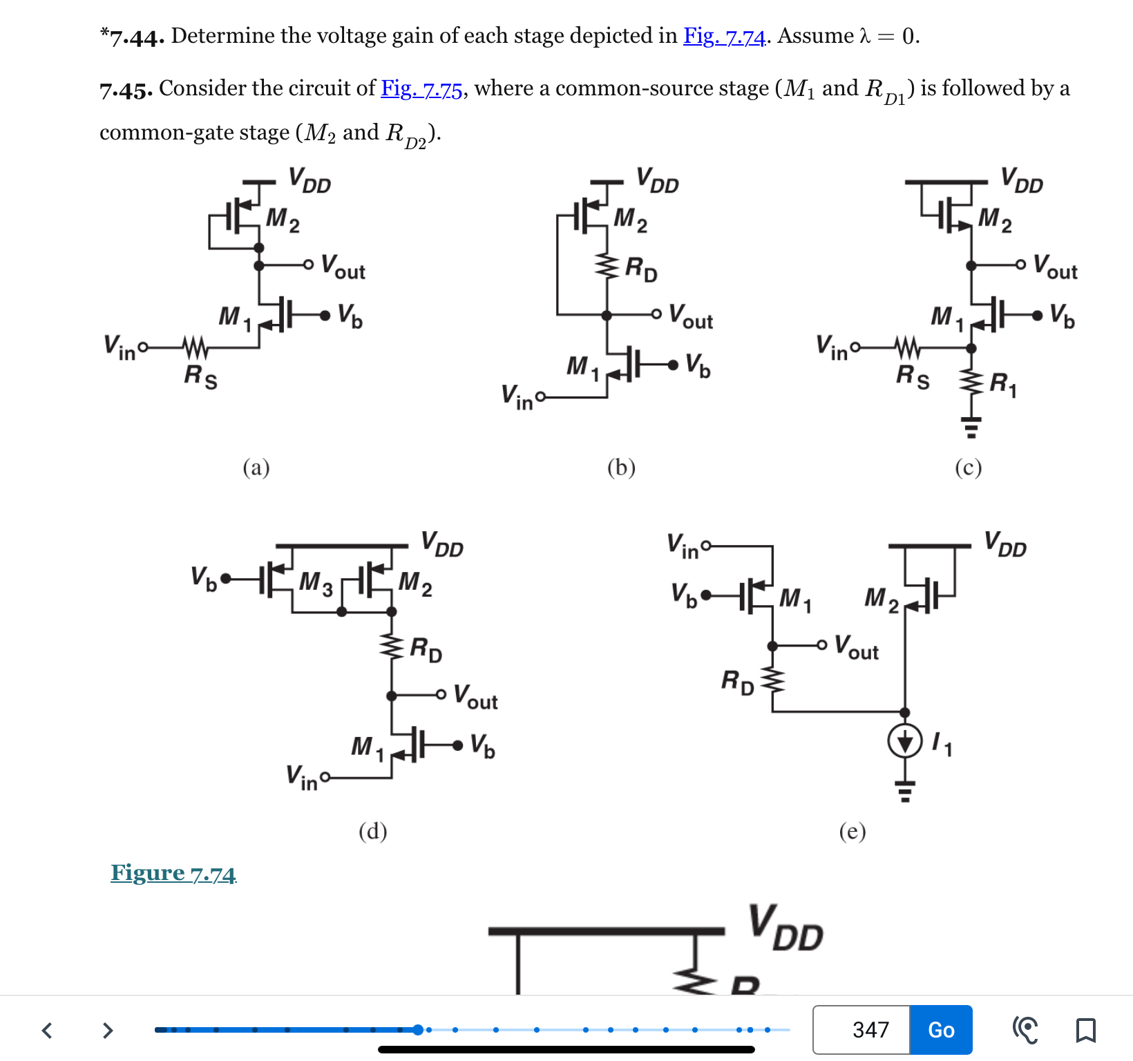 *7.44. ﻿Determine the voltage gain of each stage | Chegg.com
