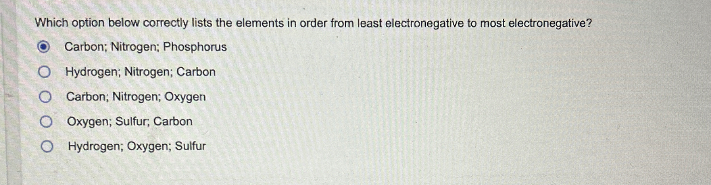 Solved Which option below correctly lists the elements in | Chegg.com