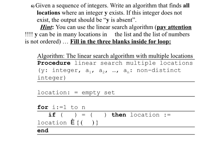 Solved 6 Given A Sequence Of Integers Write An Algorithm 1112
