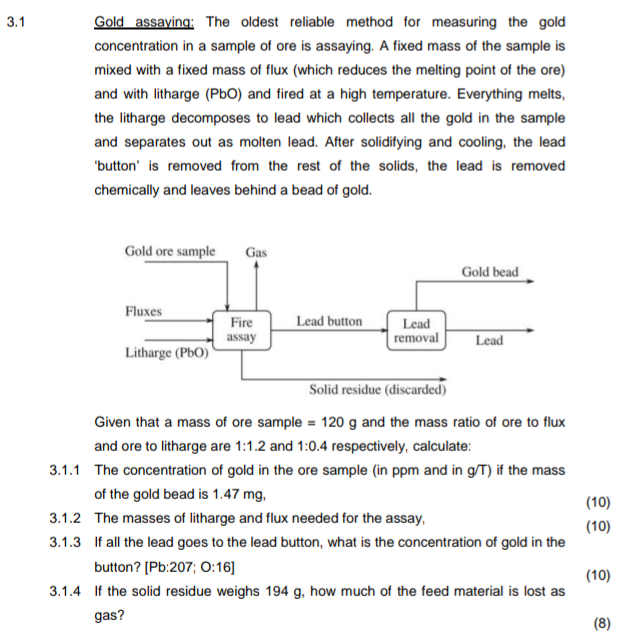 Solved 3.1 Gold assaying: The oldest reliable method for | Chegg.com