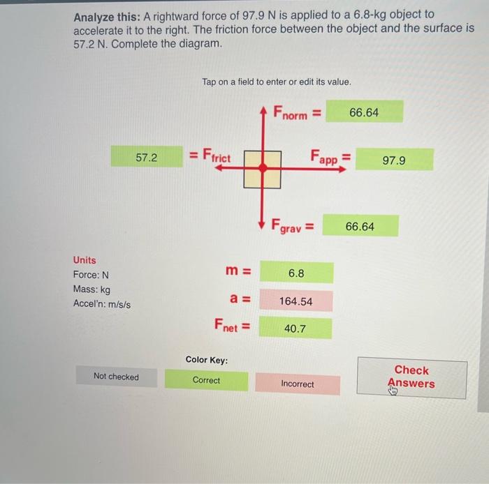 Solved Analyze this: A rightward force of 97.9 N is applied | Chegg.com