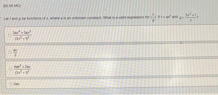 Solved Let f and g be functions of x, where a is an unknown | Chegg.com