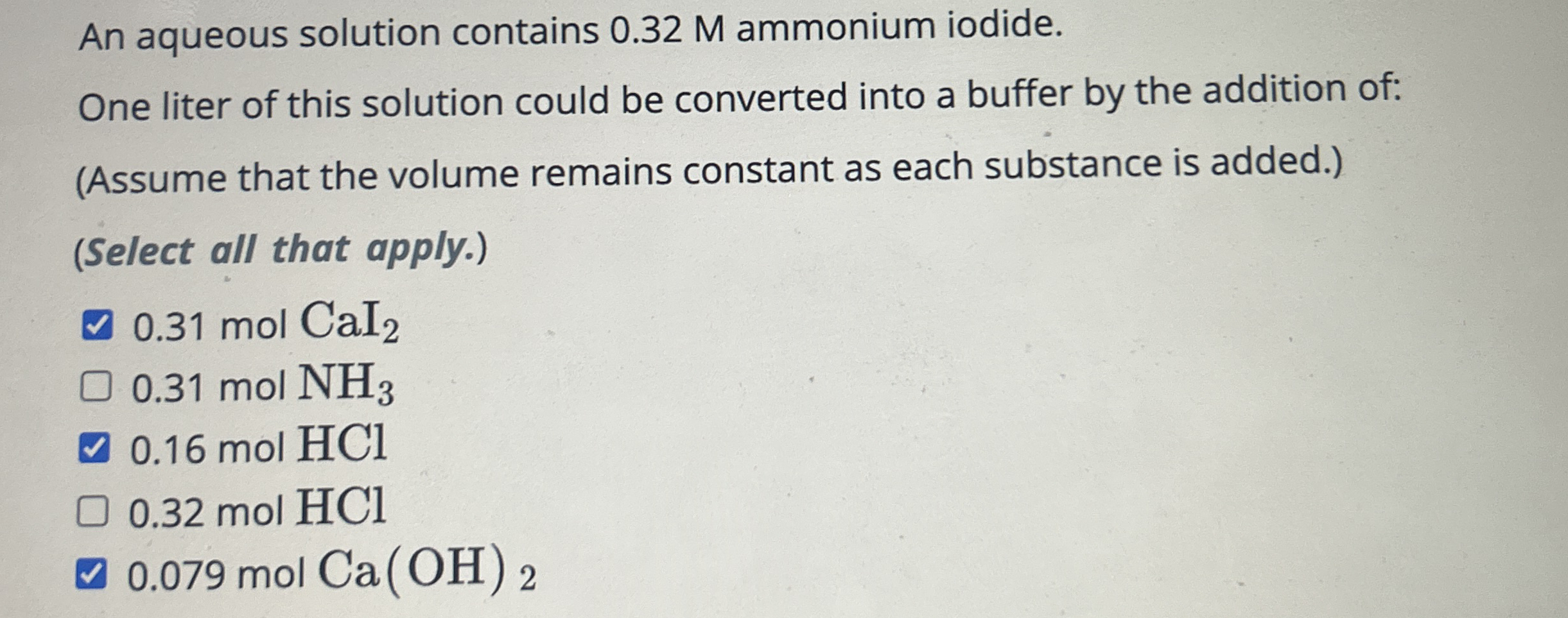 Solved An aqueous solution contains 0.32 ﻿M ammonium | Chegg.com