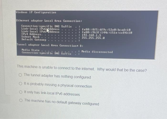 Solved Mindeus IP Cenfigaration Ethernet adapter Local Area | Chegg.com