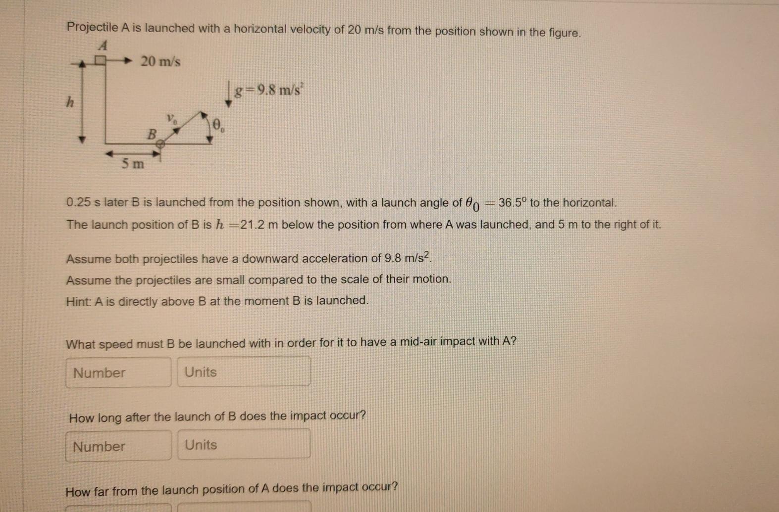 Solved Projectile A is launched with a horizontal velocity | Chegg.com