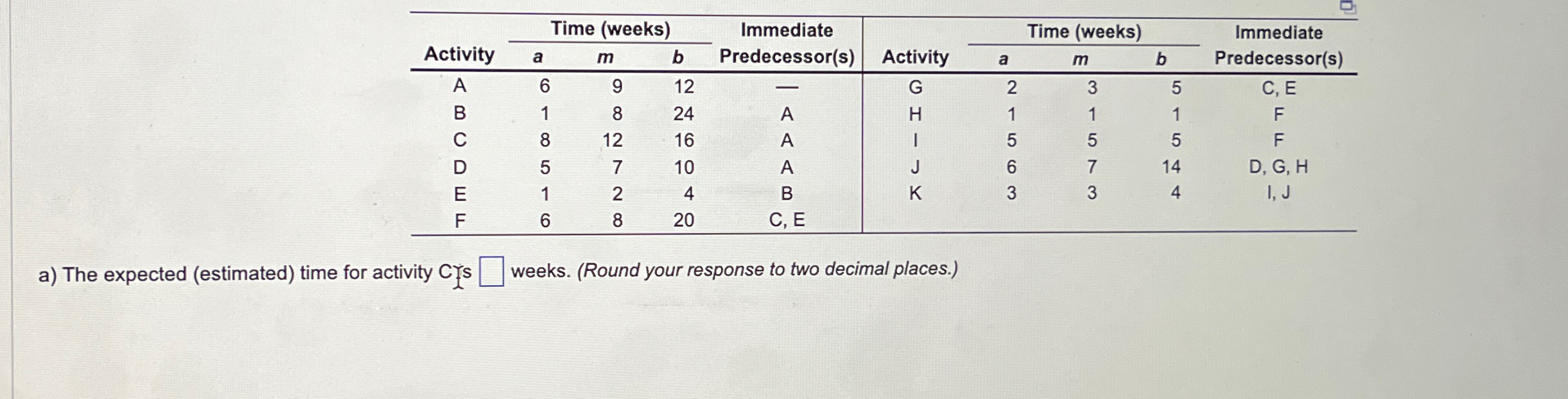 Solved \table[[,Time (weeks),Immediate,,Time | Chegg.com
