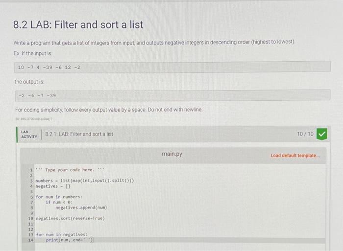 Solved 10−74−39−612−21. W type your code here. 2. 3 numbers | Chegg.com
