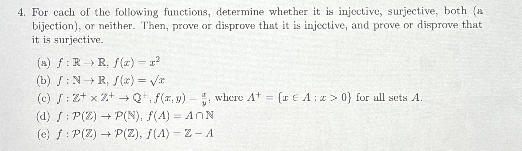 Solved For each of the following functions, determine | Chegg.com