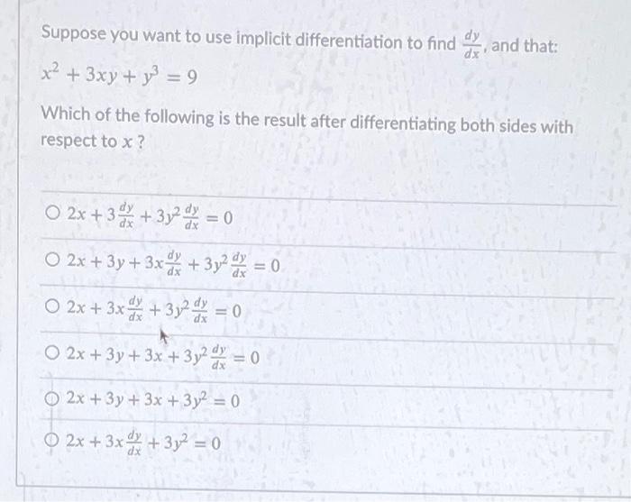 Solved Suppose you want to use implicit differentiation to | Chegg.com