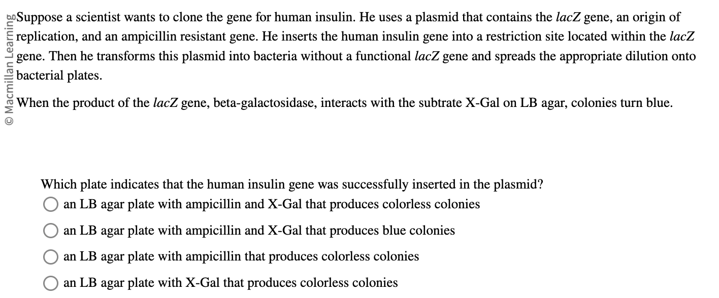 Solved Which plate indicates that the human insulin gene was | Chegg.com