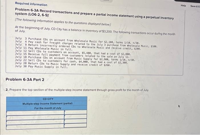Solved Help Save & Required information Problem 6-3A Record | Chegg.com