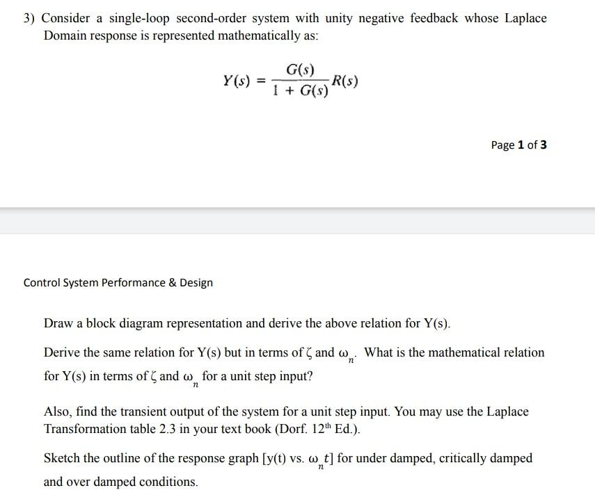 Solved 3) Consider a single-loop second-order system with | Chegg.com