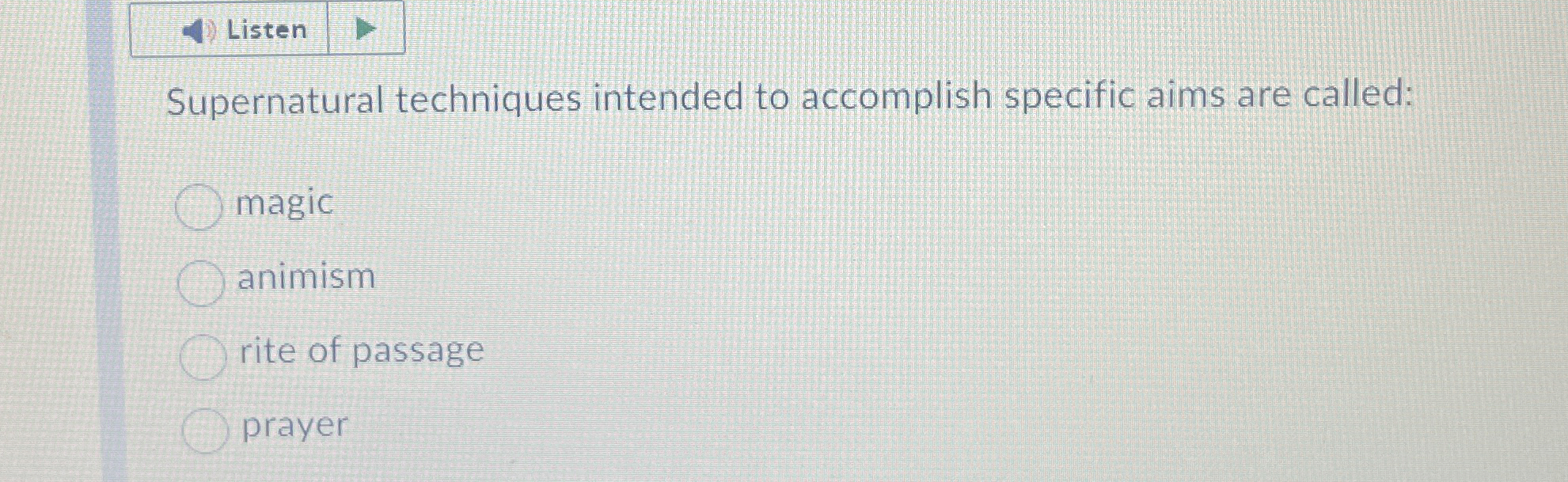 Solved ListenSupernatural techniques intended to accomplish | Chegg.com