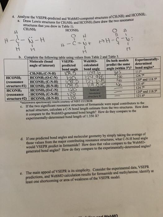 1 4-C=N+ OH- 4. Analyze the VSEPR-predicted and | Chegg.com