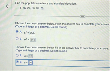 Solved Find the population variance and standard | Chegg.com
