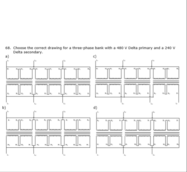 Solved Choose the correct drawing for a three-phase bank | Chegg.com