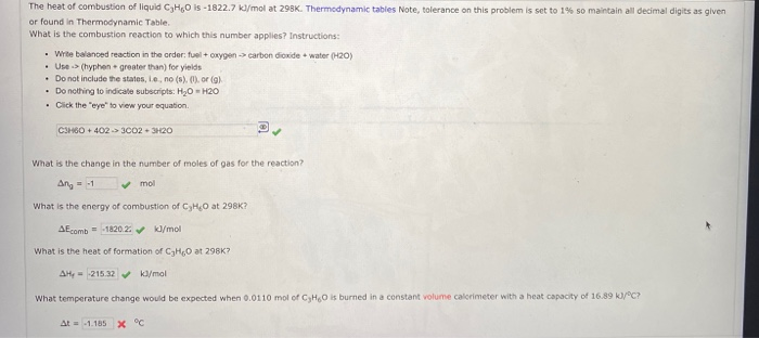 Solved The heat of combustion of liquid CHO is -1822.7 | Chegg.com