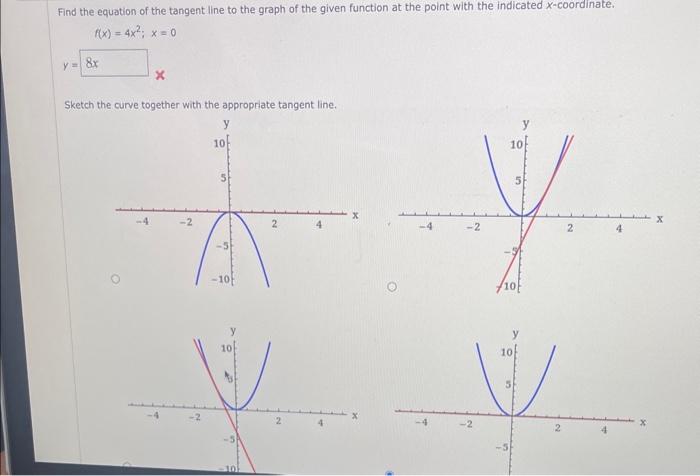 Solved f(x)=4x2;x=0 y= Sketch the curve together with the | Chegg.com