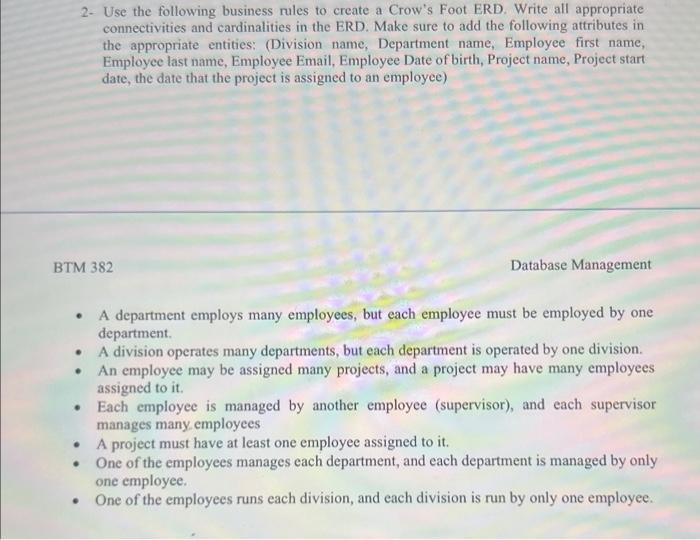 Solved 2- Use the following business rules to create a | Chegg.com