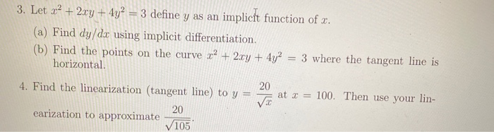 Solved 3. Let x2 + 2xy + 4y2 = 3 define y as an implicit | Chegg.com