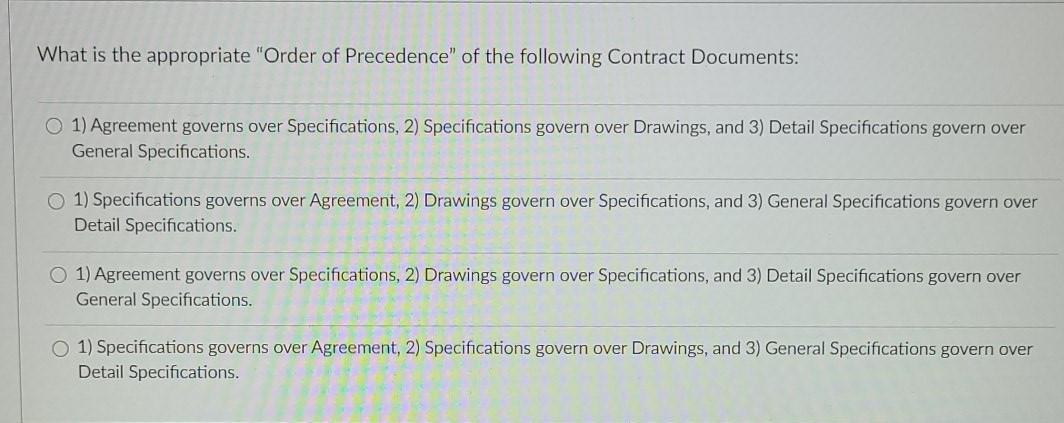 Solved What is the appropriate "Order of Precedence of the | Chegg.com