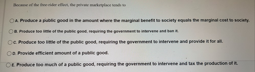 Solved Because of the free-rider effect, the private | Chegg.com