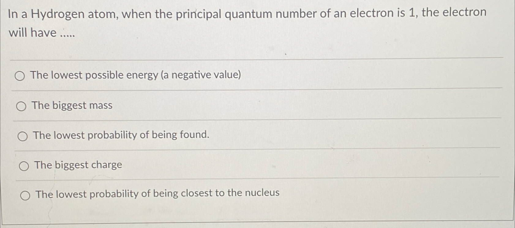 Solved In a Hydrogen atom, when the principal quantum number | Chegg.com
