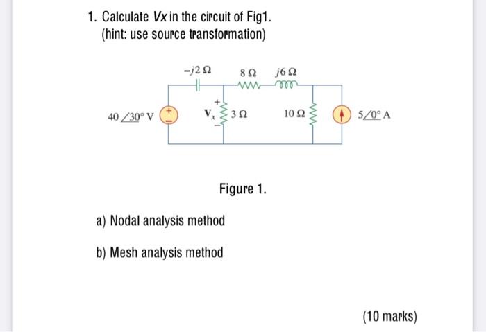 Solved 1. Calculate Vx in the circuit of Fig1. (hint: use | Chegg.com