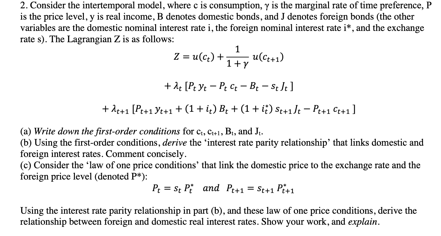 Solved Consider the intertemporal model, where c ﻿is | Chegg.com
