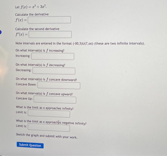 Solved Let f(x)=x3+3x2. Calculate the derivative f′(x)= | Chegg.com
