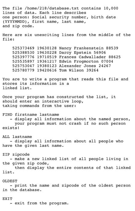 Solved The file /home/218/database.txt contains 10,000 lines | Chegg.com