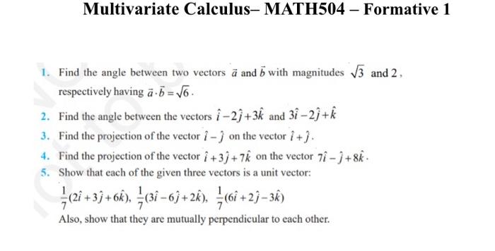 Solved Multivariate Calculus- MATH504 - Formative 1 1. Find | Chegg.com