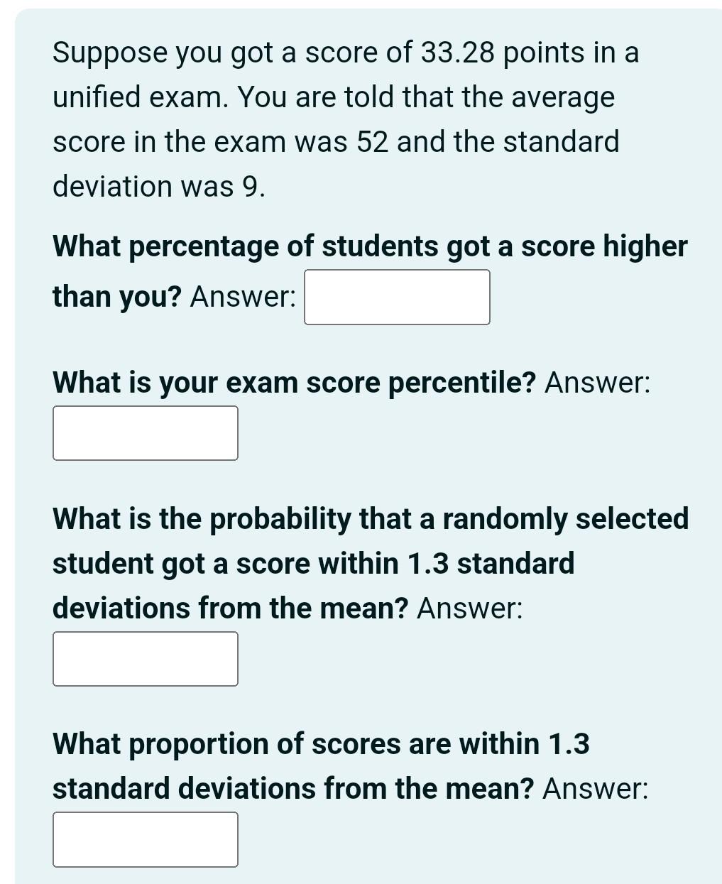 Solved Suppose you got a score of 33.28 points in a unified | Chegg.com