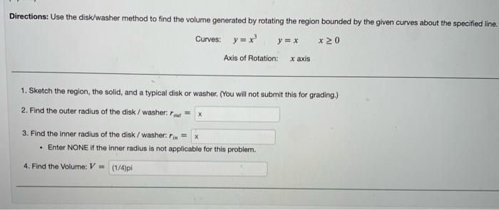 Solved Directions: Use the disk/washer method to find the | Chegg.com