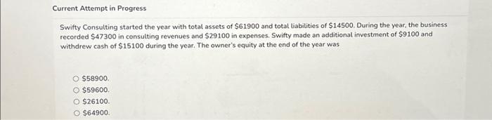 Solved Current Attempt in Progress Swifty Consulting started | Chegg.com