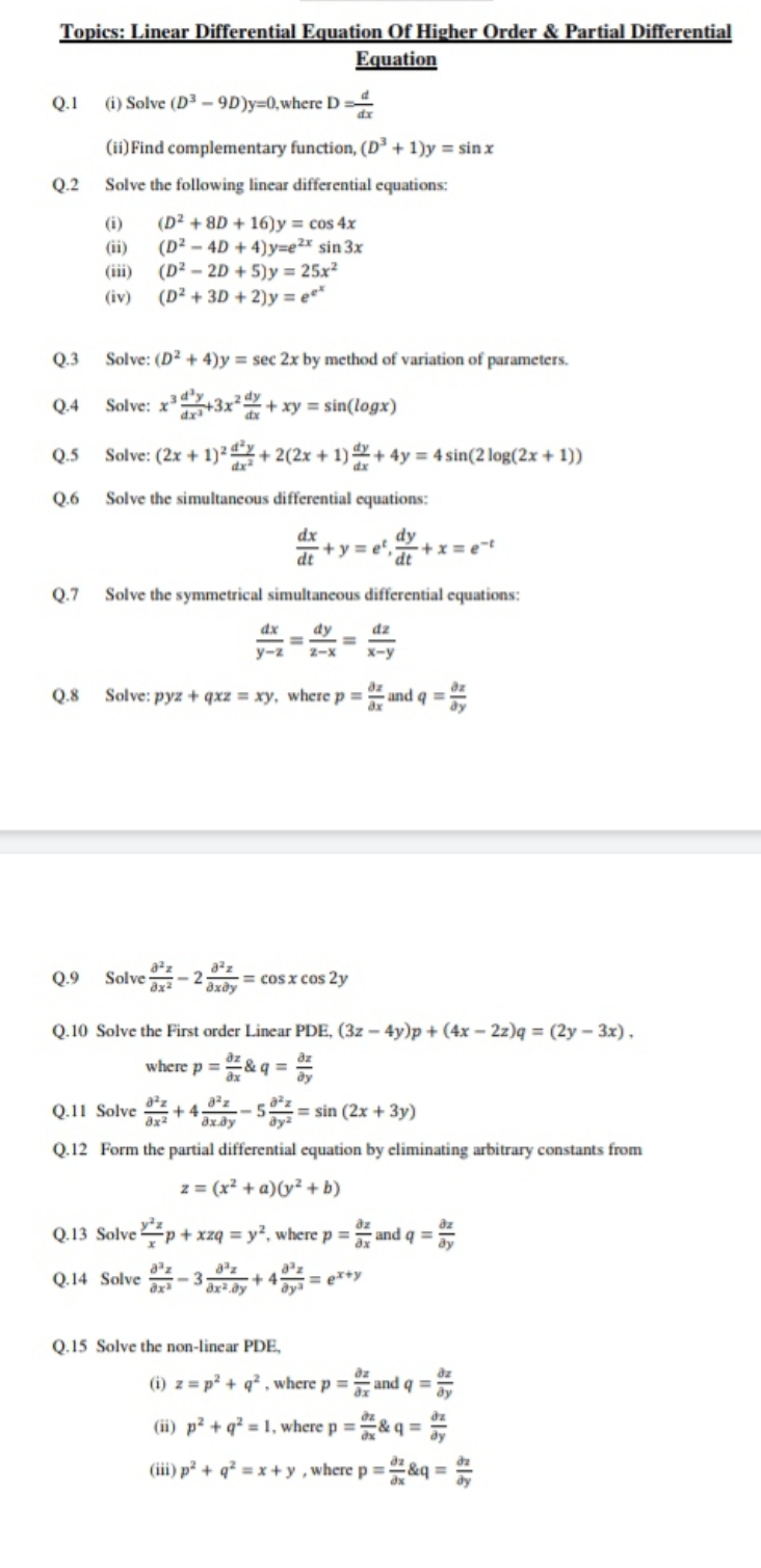 Solved Topics: Linear Differential Equation Of Higher Order | Chegg.com