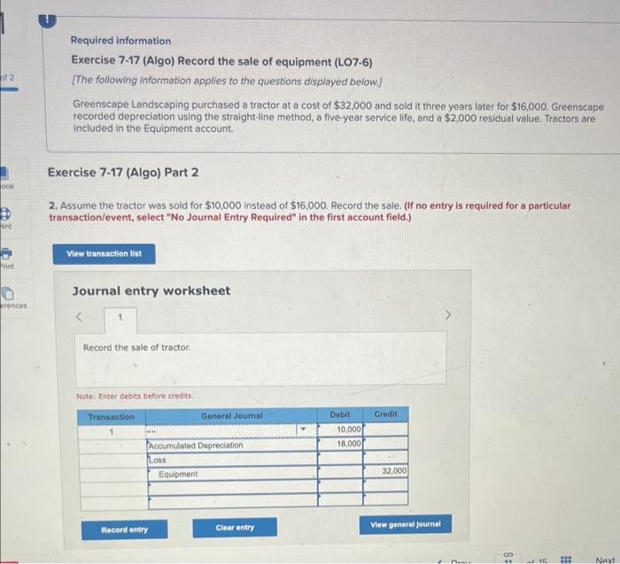 Solved Required information Exercise 7-17 (Algo) Record the | Chegg.com