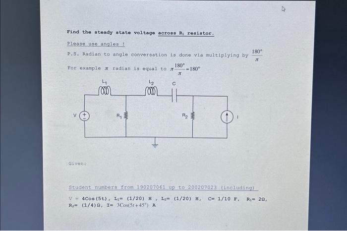 Solved Find The Steady State Voltage Across R1 Resistor