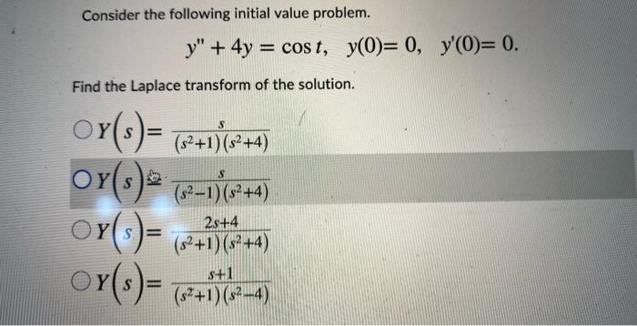 Solved Consider the following initial value problem. y" + 4y | Chegg.com