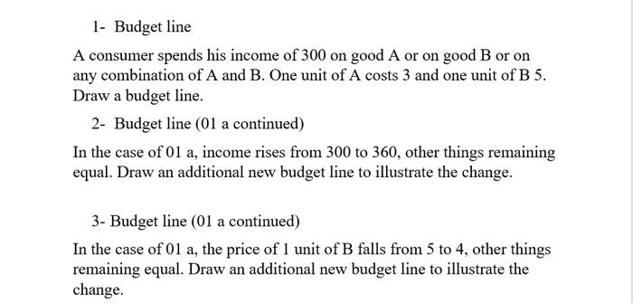 Solved 1- Budget line A consumer spends his income of 300 on | Chegg.com