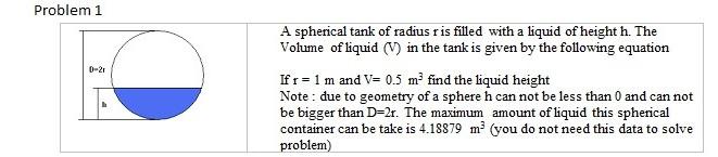 Solved Problem 1 A spherical tank of radius r is filled with | Chegg.com
